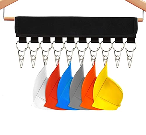 XINHUISHQZ Cap Organizer Hanger,Hat Organizer Holder for Hanger & Room Closet,10 Large Stainless Steel Hat Storage Clips, for Hang Baseball Hats, Ball Caps, Winter Beanie & Accessories (Black-1Pack)