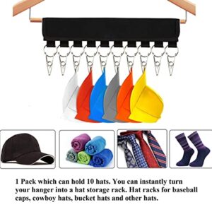 XINHUISHQZ Cap Organizer Hanger,Hat Organizer Holder for Hanger & Room Closet,10 Large Stainless Steel Hat Storage Clips, for Hang Baseball Hats, Ball Caps, Winter Beanie & Accessories (Black-1Pack)