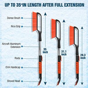 YeewayVeh 35" Ice Scraper for Car Windshield, Extendable Snow Brush with Foam Grip & Additional Handhold, 2 in 1 Detachable & Scratch-Free Snow Scrapers for Car Truck SUV, Orange