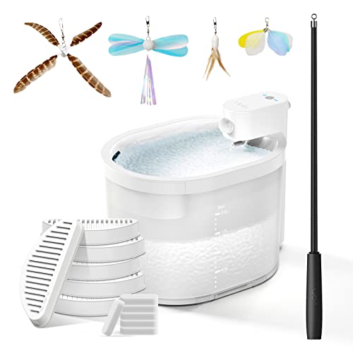 uahpet Battery Operated Cat Water Fountain & 6pcs Filters + Natural Feather Cat Toys for Indoor Cats