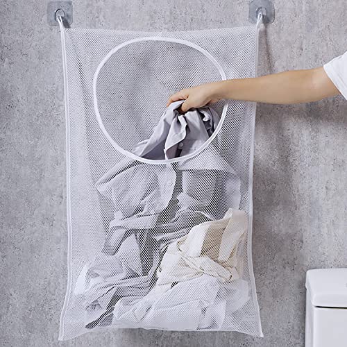 Resdenio Hanging Laundry Hamper Bag, Portable Laundry Bag, 30 x 20 Inch Large Foldable Wall Hanging Laundry Basket with 2 Adhesive Hooks for Dirty Clothes Organization and Storage