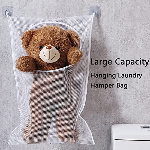 Resdenio Hanging Laundry Hamper Bag, Portable Laundry Bag, 30 x 20 Inch Large Foldable Wall Hanging Laundry Basket with 2 Adhesive Hooks for Dirty Clothes Organization and Storage