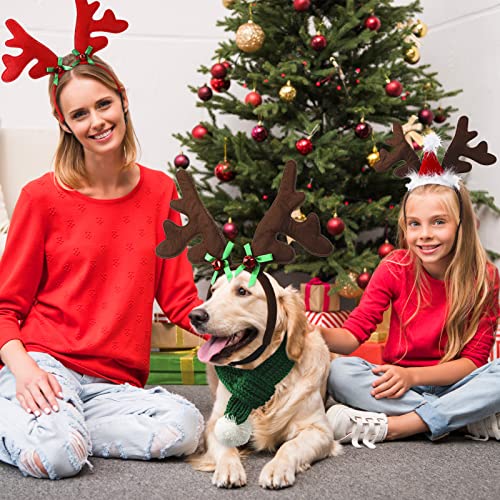 6 Pcs Christmas Dog Costume Set, 3 Christmas Dog Elk Reindeer Antlers Headbands and 3 Dog Christmas Scarfs Xmas Pet Dog Reindeer Costume Accessories for Dogs