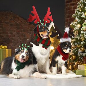 6 Pcs Christmas Dog Costume Set, 3 Christmas Dog Elk Reindeer Antlers Headbands and 3 Dog Christmas Scarfs Xmas Pet Dog Reindeer Costume Accessories for Dogs