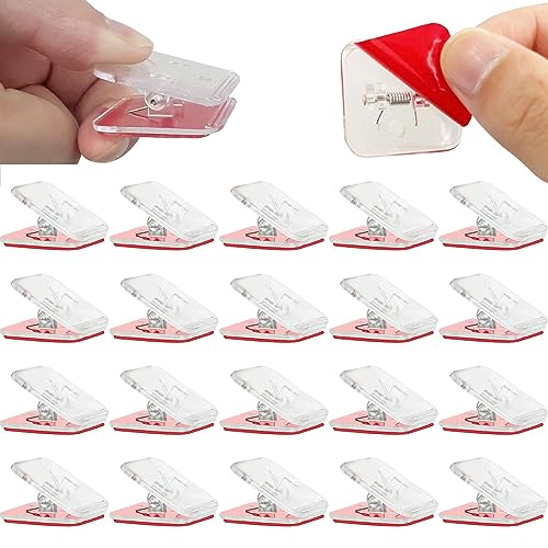 20 Pieces Self Adhesive Clips, Wall Clips,Tapestry Hangers,Photo Clips for Paper Flag Hanger,Sticky Clips for Teachers,Double-Sided Adhesive Spring Clips for Poster Home Office Rope