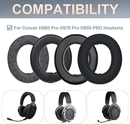 HS70 Pro Replacement Earpads PU Leather Headset Ear Pads Compatible with Corsair HS60 Pro HS70 Pro HS50 PRO Headsets(Black)