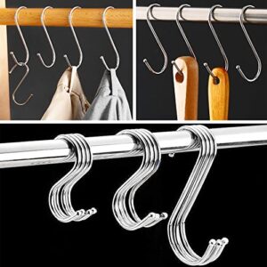 yeavs 40 Pack S Hooks, Round Heavy Duty Stainless Steel Hanging S Shaped Hooks for Home Kitchen Office Bathroom Closet, Silver (40, Medium)