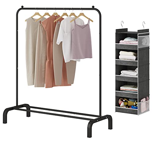 Calmootey Portable Clothing Garment Rack with 5-Shelf Hanging Closet Organizer,Clothes and Shoes Storage Rack,Hanging Storage Shelves for Closet,Black