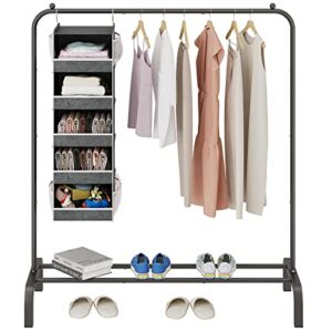 Calmootey Portable Clothing Garment Rack with 5-Shelf Hanging Closet Organizer,Clothes and Shoes Storage Rack,Hanging Storage Shelves for Closet,Black