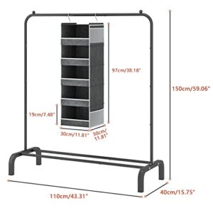 Calmootey Portable Clothing Garment Rack with 5-Shelf Hanging Closet Organizer,Clothes and Shoes Storage Rack,Hanging Storage Shelves for Closet,Black