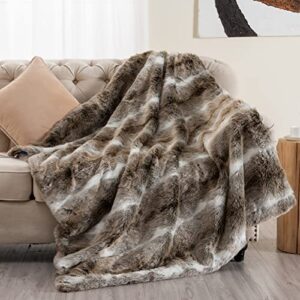 asoran luxury faux fur throw blanket, 60''x80'' super soft warm cozy decorative blanket, home decor, brown throw blanket for couch sofa bed