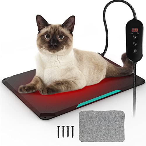 SwSun Outdoor Heating Pad for Cats with 6 Levels of Temperature Adjustment and The Timer, Waterproof PVC Outdoor Pet Heating Pad for Cat/Puppy/Older Pet/Newborn Pet/Pregnant Pet/Rabbit/Chick/Bird