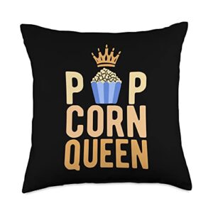 funny pocorn for pocorn lover movie theater popcorn queen cinema pocorn throw pillow, 18x18, multicolor