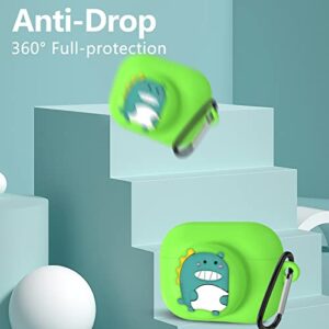 AirPods Pro Case with AirTag, [2 in 1] Silicone Protective Cover for Apple AirPod Pro 2 and AirTag Cute DIY Soft Holder with Keychain (Black, Green)