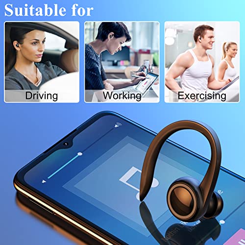 ELOVEN Bluetooth Headset, Single Ear Earpiece Earphone with Hook, Noise Cancelling Headset with Mic for Business Sports Drive, Wireless Headphone Cell Phone Earpiece for iPhone Samsung Android, Black