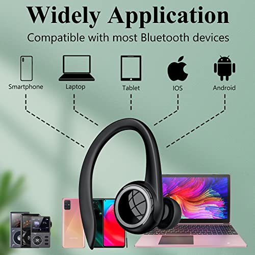 ELOVEN Bluetooth Headset, Single Ear Earpiece Earphone with Hook, Noise Cancelling Headset with Mic for Business Sports Drive, Wireless Headphone Cell Phone Earpiece for iPhone Samsung Android, Black