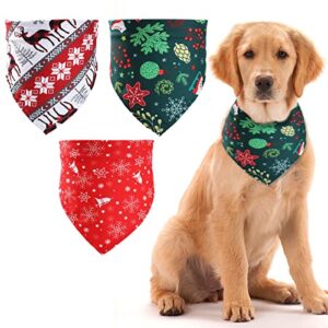 christmas dog bandanas 3 pack, elk and santa bandana, reversible triangle scarves for dogs cats pets, premium durable fabric, adjustable fit