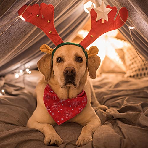 Christmas Dog Bandanas 3 Pack, Elk and Santa Bandana, Reversible Triangle Scarves for Dogs Cats Pets, Premium Durable Fabric, Adjustable Fit