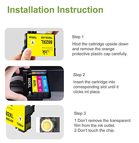 5 Pack 802XL Remanufactured Replacement for Epson 802 Ink Cartridges for Workforce Pro WF-4740 WF-4730 WF-4720 WF-4734 EC-4020 EC-4030 (2 Black, 1 Cyan, 1 Magenta, 1 Yellow)