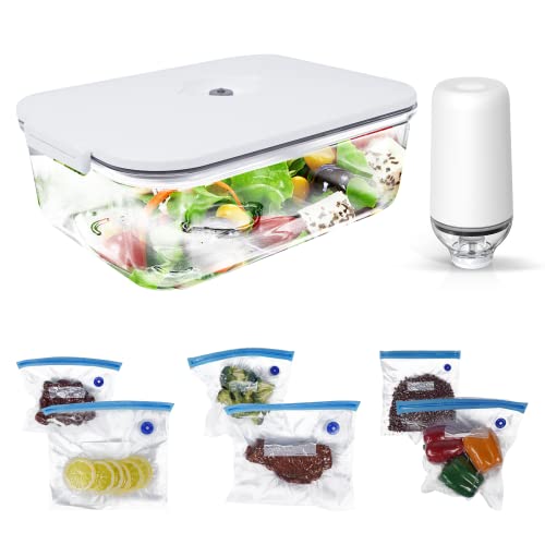 Vacuum Seal Storage Container Starter Kit (2L/half-gallon x1), with Handheld Automatic Pump & 6 Vacuum Bags, Vacuum Container for Food Storage, Airtight Food Preservation -BPA Free, Freezer Safe