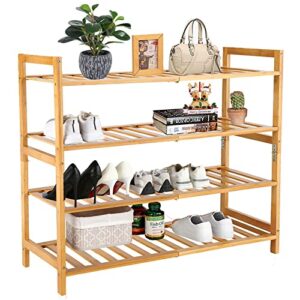 akeydiy bamboo shoe rack 4-tier natural premium stackable shoe shelf storage organizer for entryway hallway closet living room organizer multi-function shoe racks,27 x 11 x 27 inch(natural bamboo)