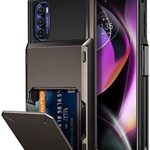 Vofolen Wallet Cover 4-Card Credit Card Holder ID Slot Scratch Resistant Dual Layer Hybrid Protective Hard Shell Rugged TPU Bumper Armor Case for Motorola Moto G 5G 2022 Gun