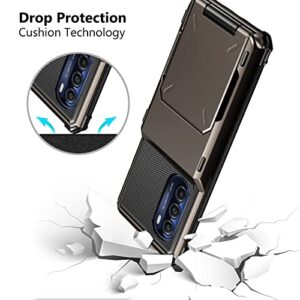 Vofolen Wallet Cover 4-Card Credit Card Holder ID Slot Scratch Resistant Dual Layer Hybrid Protective Hard Shell Rugged TPU Bumper Armor Case for Motorola Moto G 5G 2022 Gun