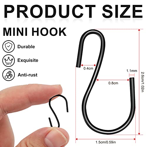 KINBOM 120pcs 1 Inch Mini S Hooks for Hanging, S Shaped Hooks Small S Hooks Metal Mini Ornament Hooks for Crafts Jewelry Hanging Pot Plants (Black)