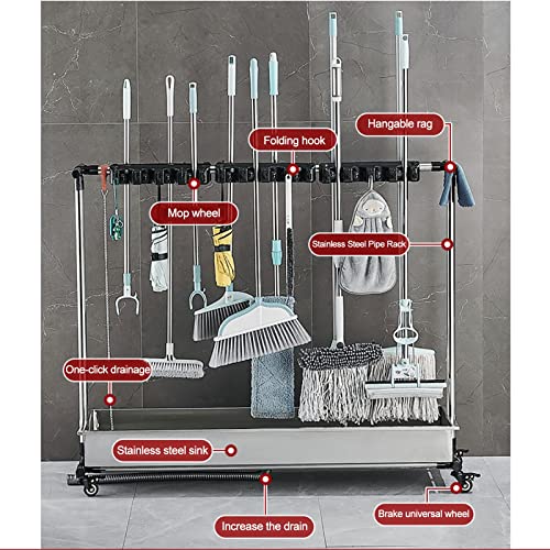 Movable Mop Broom Holder Put Wet Mops Floor Standing, Cleaning Tools for Housekeeping,Broom and Mop Organizer Wall Hanging,for Schools, Hospitals, Factories, Hotels, Restaurant, Etc.