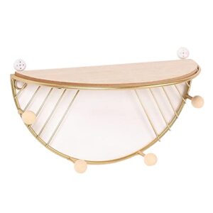 fenteer iron wall mounted floating shelf rack semicircle storage organizer, golden s, as described