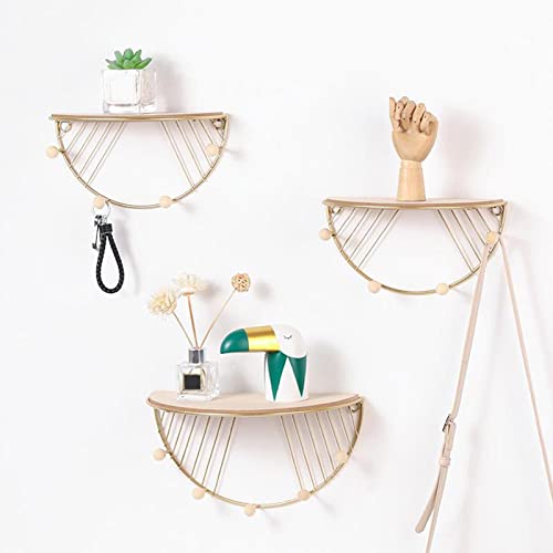 Fenteer Iron Wall Mounted Floating Shelf Rack Semicircle Storage Organizer, Golden S, as described