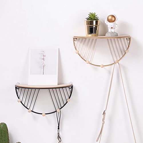 Fenteer Iron Wall Mounted Floating Shelf Rack Semicircle Storage Organizer, Golden S, as described