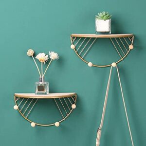 Fenteer Iron Wall Mounted Floating Shelf Rack Semicircle Storage Organizer, Golden S, as described