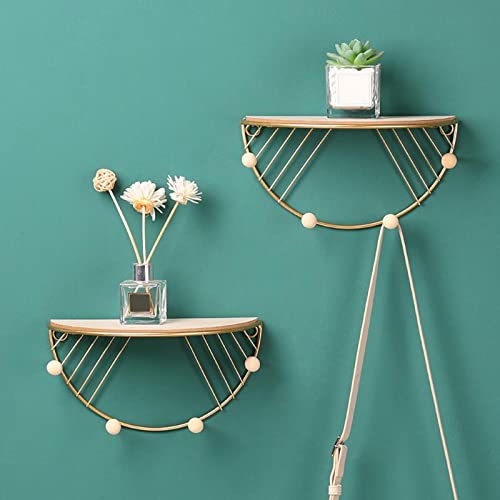 Fenteer Iron Wall Mounted Floating Shelf Rack Semicircle Storage Organizer, Golden S, as described