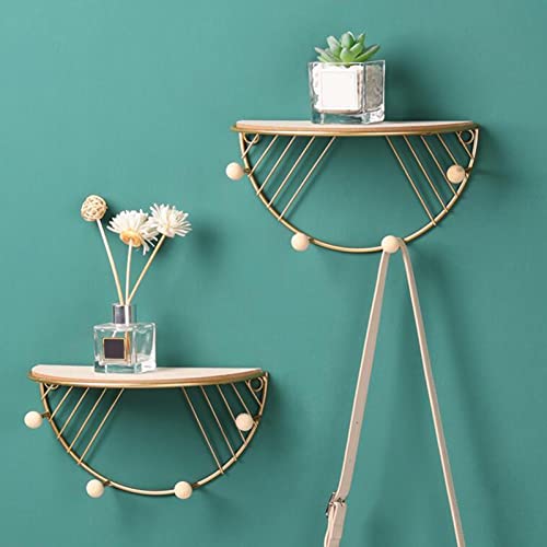 Fenteer Iron Wall Mounted Floating Shelf Rack Semicircle Storage Organizer, Golden S, as described