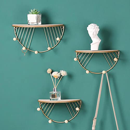 Fenteer Iron Wall Mounted Floating Shelf Rack Semicircle Storage Organizer, Golden S, as described