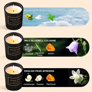 SAOTAENG 3 Pcs Candles for Home Scented, Christmas Candles Natural Soy Wax Candles with Blue Wind Chimes, Sea Salt, Freesia