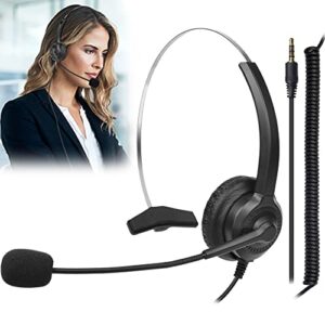 wired computer headset, lightweight office on-ear headphones with microphone, 3.5mm jack call center headset with stereo sound, comfort-fit earpad for classes, skype, webinar