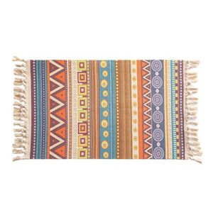 aoaoaoway Cotton Rug Soft Rug and Handwoven Fringe Rectangular Cotton Rug Tapestry Boho Kitchen, Living Room (Blue&Orange, 35.4 * 23.6)