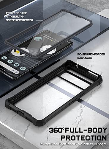 Poetic Guardian Series Case [20FT Mil-Grade Drop Tested] Designed for Google Pixel 7 Pro 5G, Built-in Screen Protector Work with Fingerprint ID, Full Body Hybrid Shockproof Rugged Case, Black/Clear