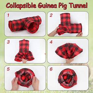 YUEPET Guinea Pig Tunnel and Tube Collapsible 3 Way Guinea Pig Hideout with Plaid Classic Style, Small Animal Tunnel for Guinea Pig Ferret Hamster Chinchilla