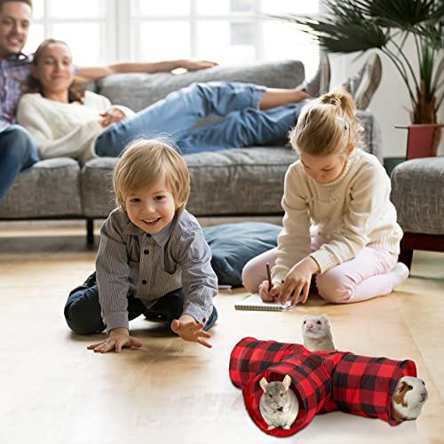 YUEPET Guinea Pig Tunnel and Tube Collapsible 3 Way Guinea Pig Hideout with Plaid Classic Style, Small Animal Tunnel for Guinea Pig Ferret Hamster Chinchilla