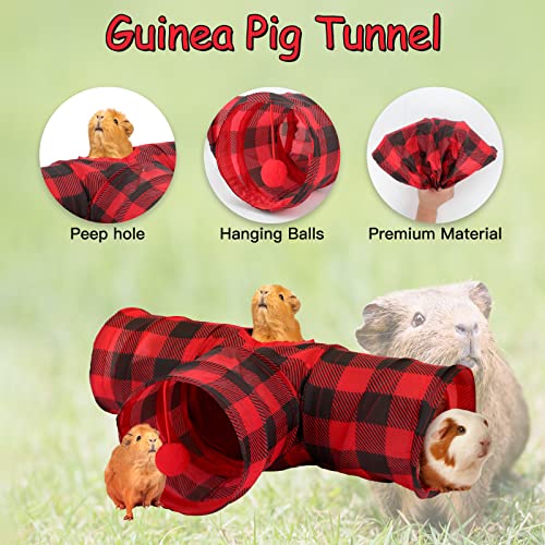 YUEPET Guinea Pig Tunnel and Tube Collapsible 3 Way Guinea Pig Hideout with Plaid Classic Style, Small Animal Tunnel for Guinea Pig Ferret Hamster Chinchilla