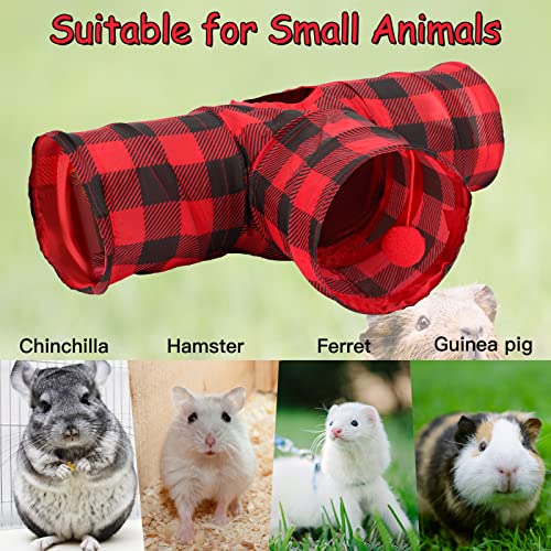 YUEPET Guinea Pig Tunnel and Tube Collapsible 3 Way Guinea Pig Hideout with Plaid Classic Style, Small Animal Tunnel for Guinea Pig Ferret Hamster Chinchilla