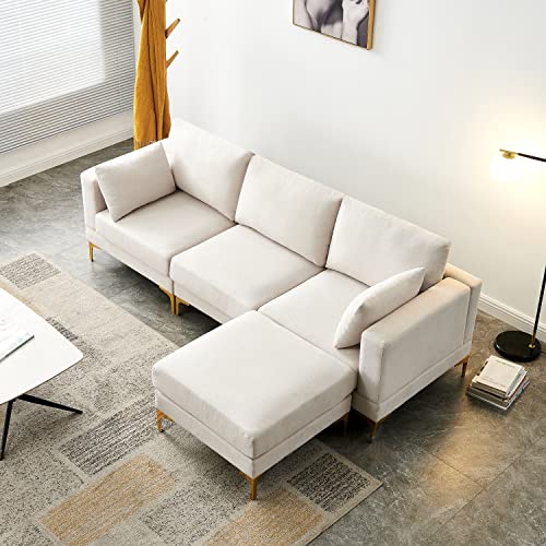 LyuHome 93" Convertible Sectional Sofa Couch for Living Room, Modern L-Shaped 4 Seater Fabric Couch, Small Seactional Sofa with Chasie(Beige)