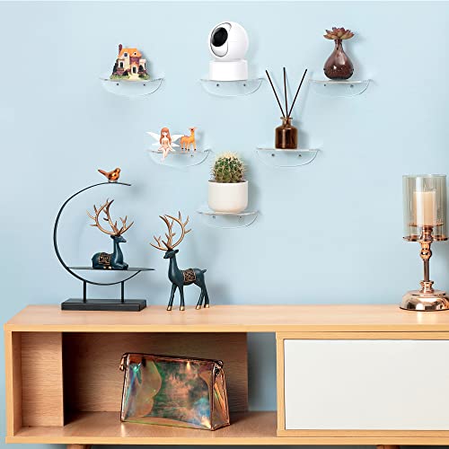 Small Shelf, 3 Set Small Floating Shelves for Wall, Clear Acrylic Shelves for Living Room, Security Cameras, Baby Monitor, Speakers Storage & Decoration, Universal Mini Shelf(5.5in, Clear)