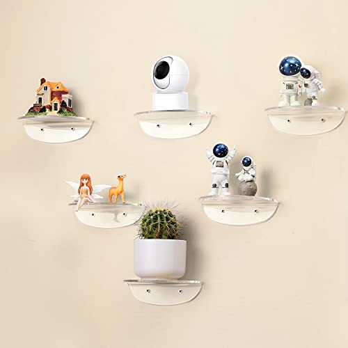 Small Shelf, 3 Set Small Floating Shelves for Wall, Clear Acrylic Shelves for Living Room, Security Cameras, Baby Monitor, Speakers Storage & Decoration, Universal Mini Shelf(5.5in, Clear)