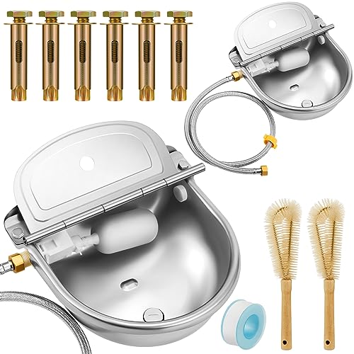 2 Sets Automatic Animal Drinking Water Trough Bowl with Float Valve Water Feeder Waterer Kit Livestock for Dog Horse with Pipe Connector Countersunk Bolt (Normal Style,Stainless Steel)