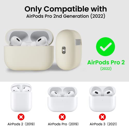 ORNARTO Compatible with AirPods Pro 2 Case (2022), Protective Liquid Silicone Cover for AirPods Pro 2nd Generation with Lanyard Soft Skin Front LED Visible -Starlight