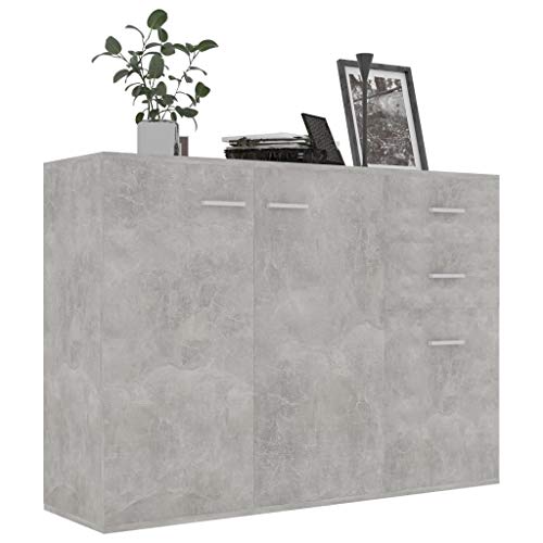 INLIFE Sideboard Server Storage Cabinet with 3 Doors and 2 Drawers Chipboard Console Table for Dining Room,Entryway,Office,Bedroom End Side Table Concrete Gray 41.3"x11.8"x29.5"(LxWxH)